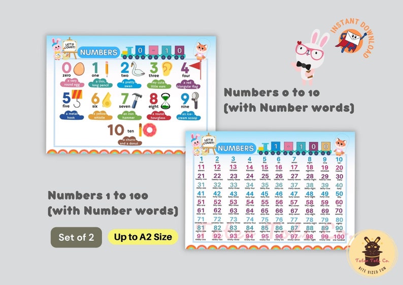 Learn Counting From 0 to 100 With Number Words Reference Printable Flash Cards Set of 2 | Math ...