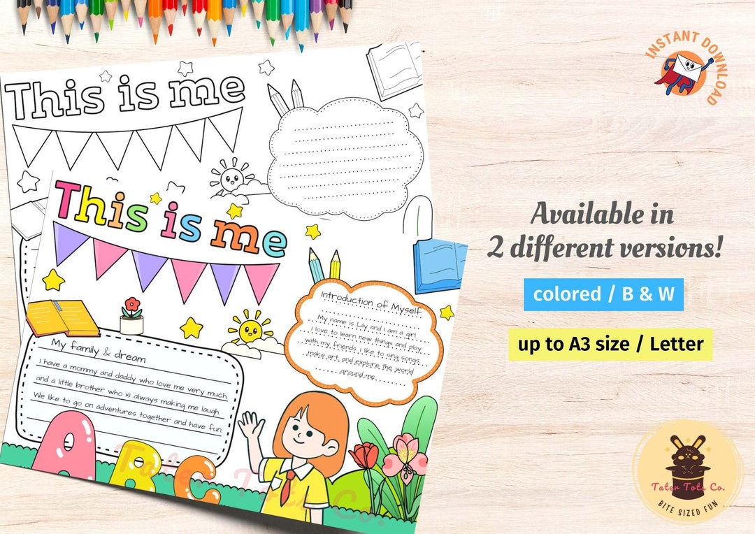 All About Me Girl Color Poster Template Who Am I/this is Me - Etsy