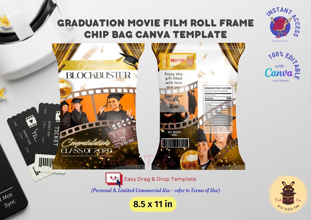 Graduation Movie Night Photo Collage Frame Cinema Glamourous Chip Bag ...