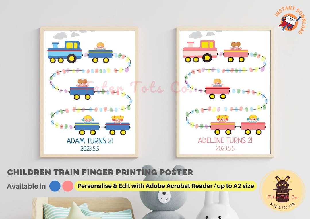 Personalized Children Choo Choo Train Finger Print Preschool Art and ...