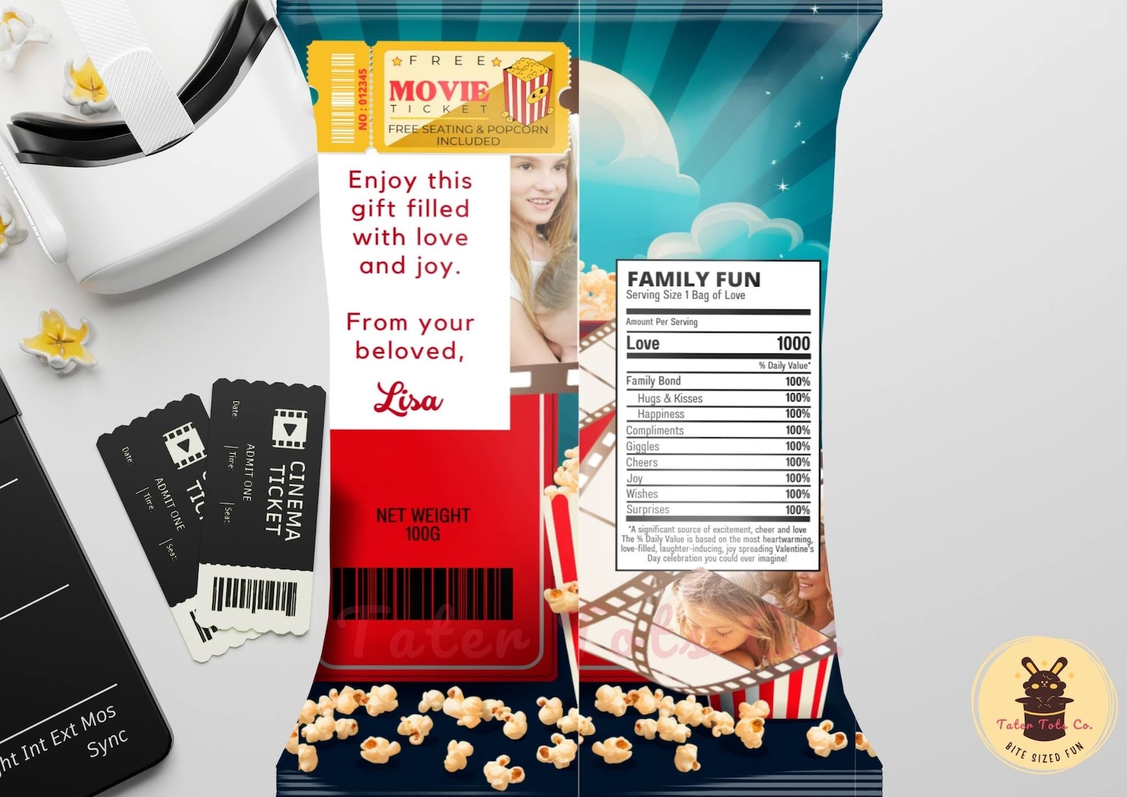 Family Movie Night Photo Collage Frame Cinema Popcorn Background Chip ...