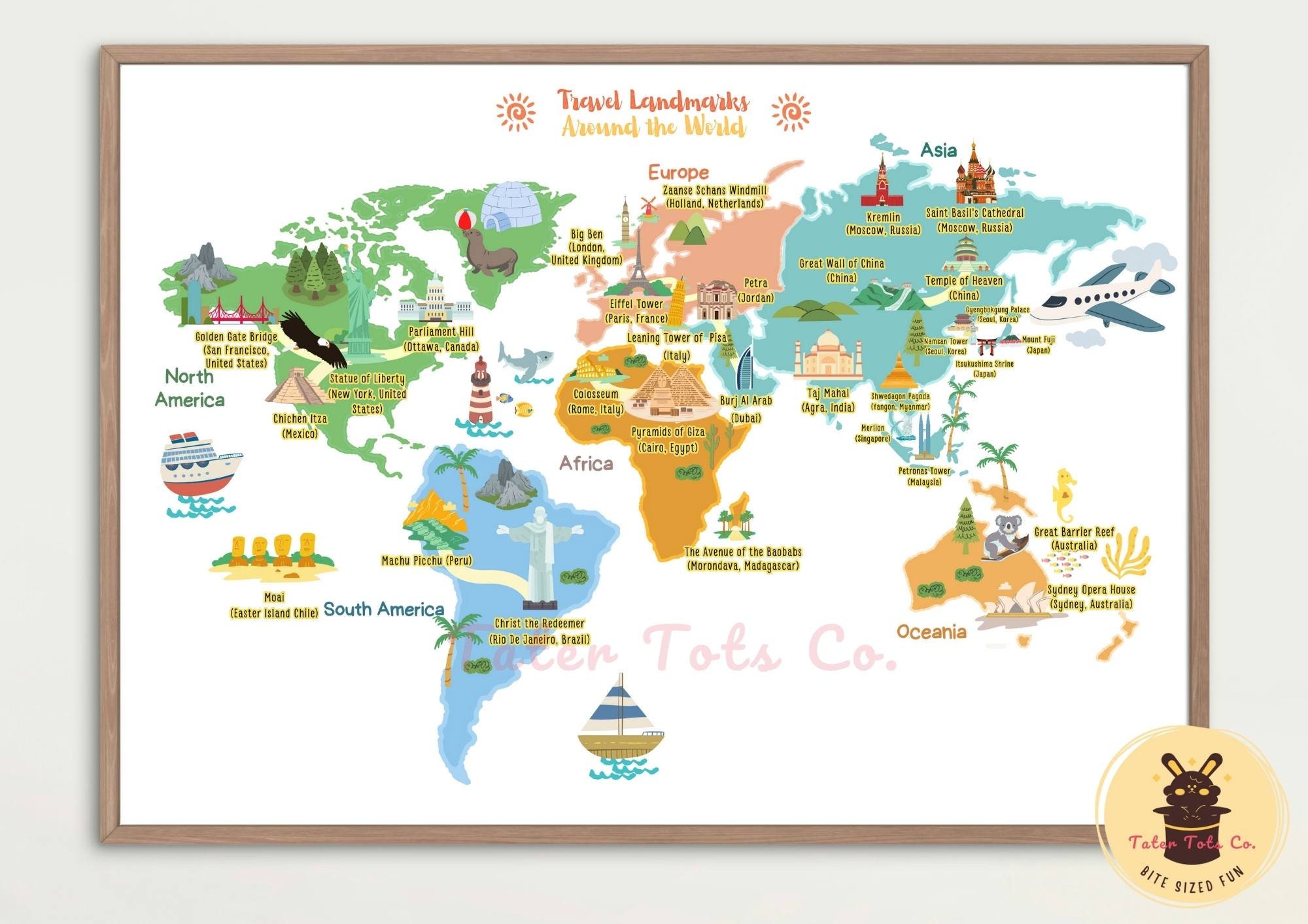 Travel Landmarks on the World Map Famous Places and Locations Around ...