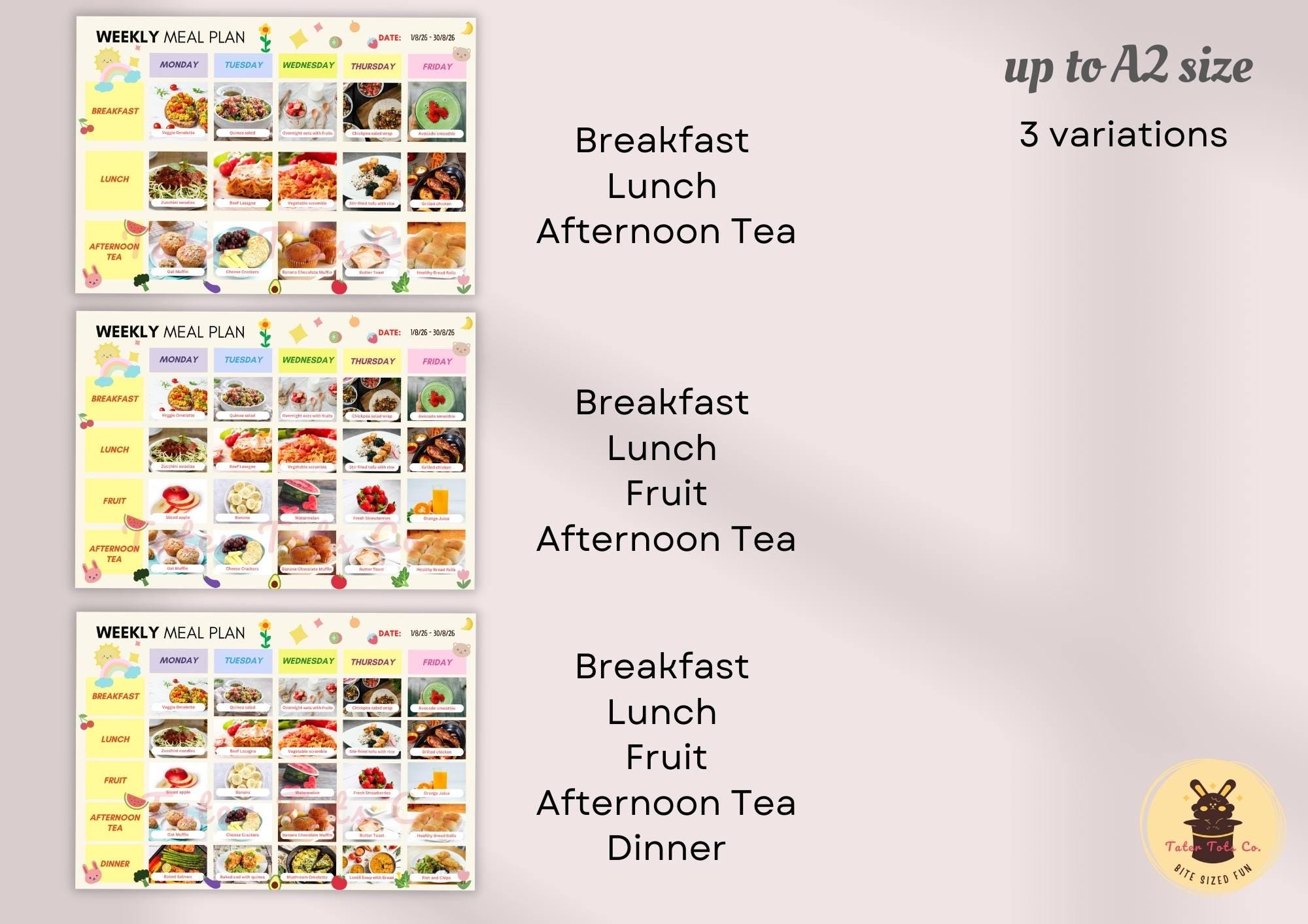Daycare Weekly Meal Plan With Food Picture: Canva Template for ...