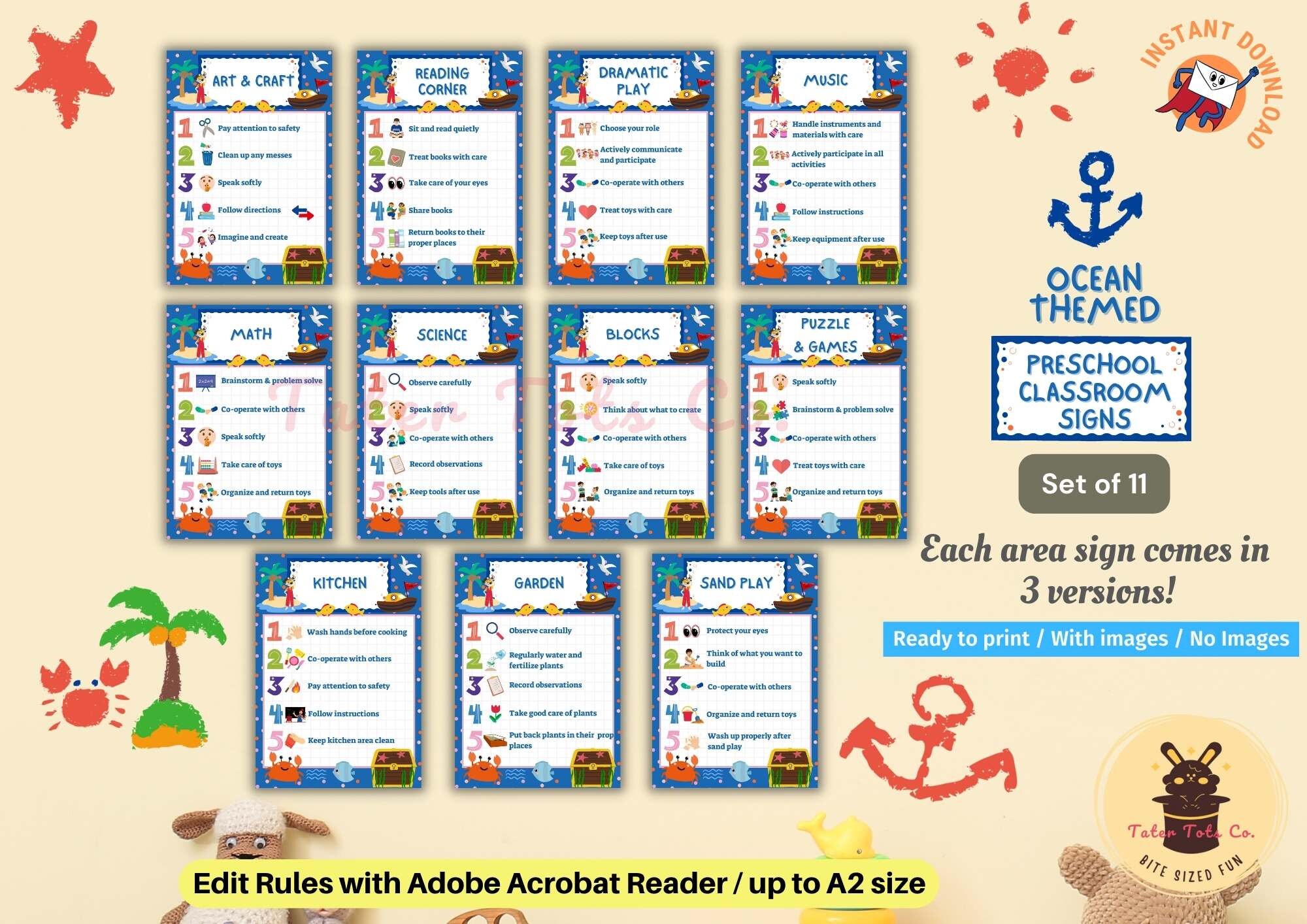 Preschool Daycare Classroom Centre Signs Nautical Ocean Marine Theme ...