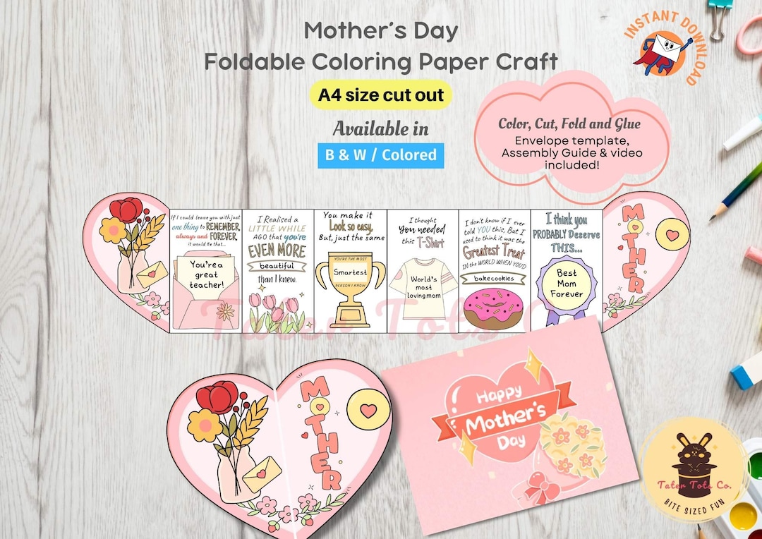 Printable Mother’s Day Story Prompts Foldable Gift Card Coloring Easy ...