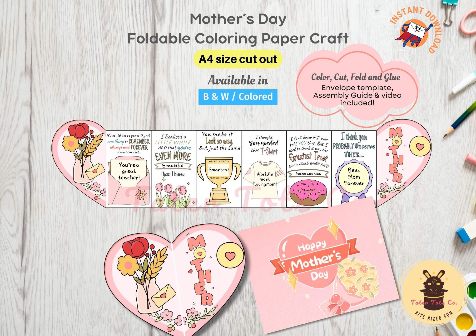 Printable Mothers Day Story Prompts Foldable Gift Card Coloring Easy ...