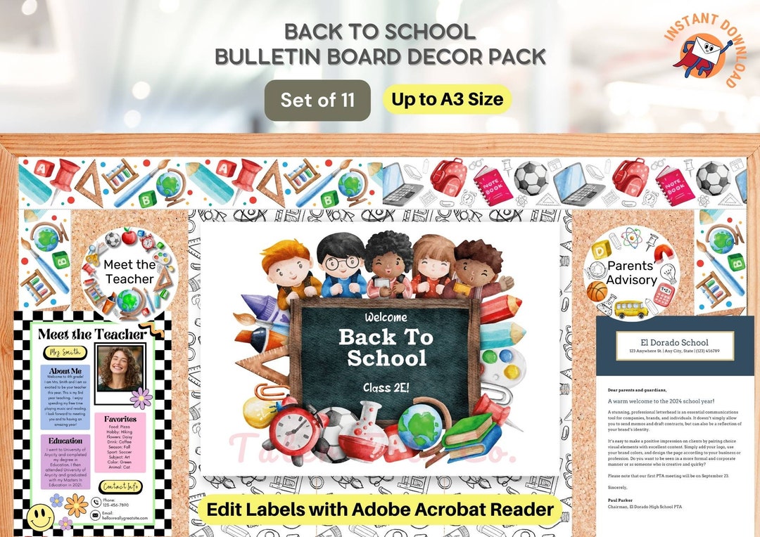 Back to School Bulletin Board Decor Kit Editable Class Name and Title ...