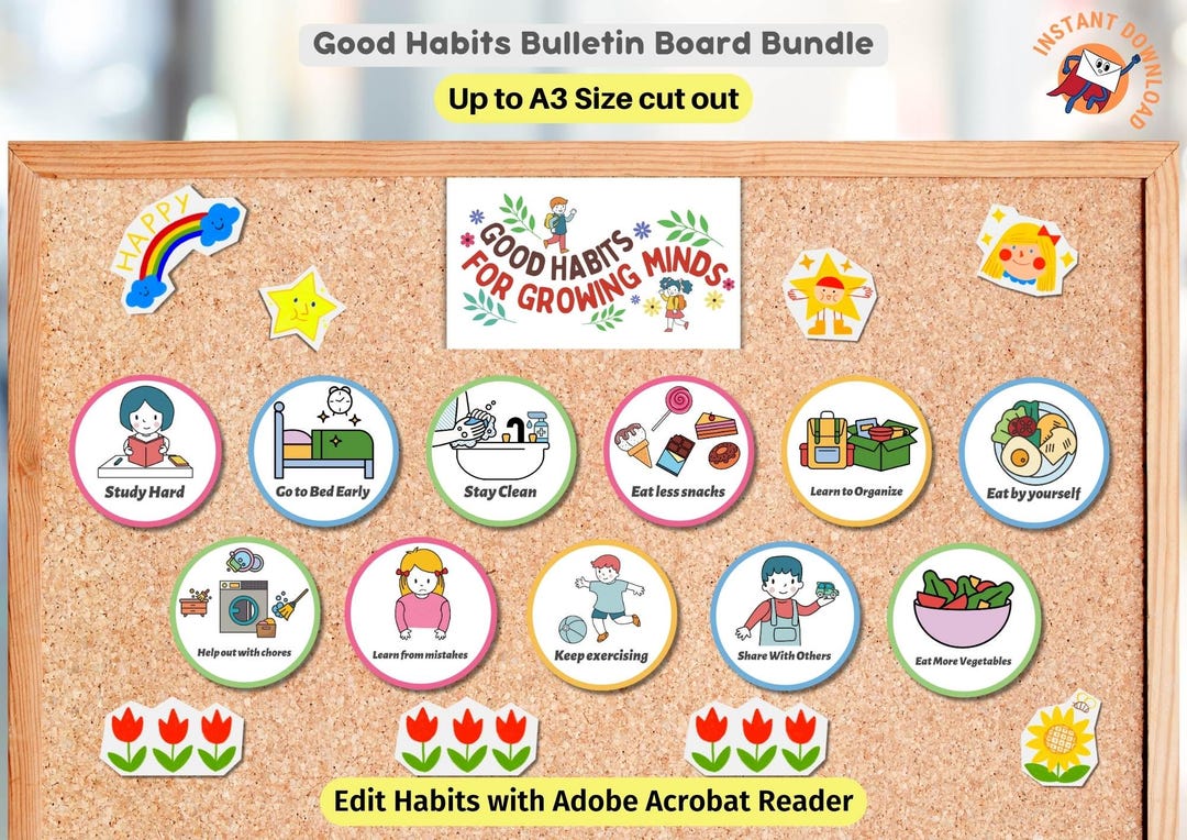 Editable Good Habits for Young Kids Bulletin Board Kit for Preschool ...