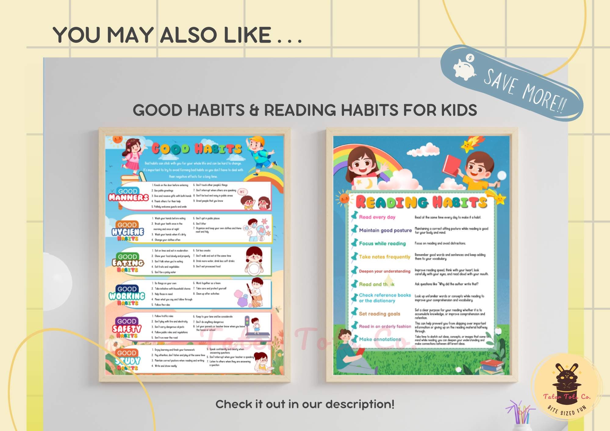 Good Reading Habits Poster for Kids Encourage Healthy and - Etsy