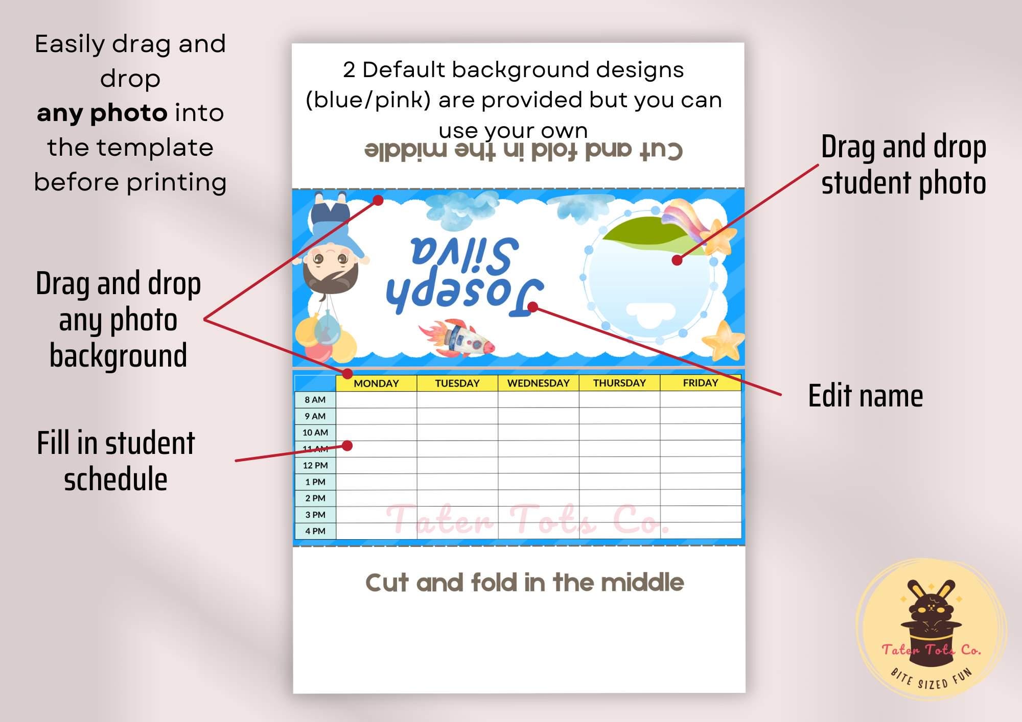 Customizable Student Desk Name Plate Tent Card: Photo & Schedule Canva ...