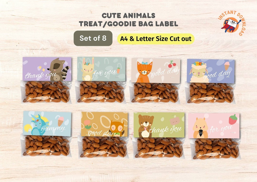 Cute Animal Goodie Bag Topper Label for Small Baked Goods – Party Gift ...