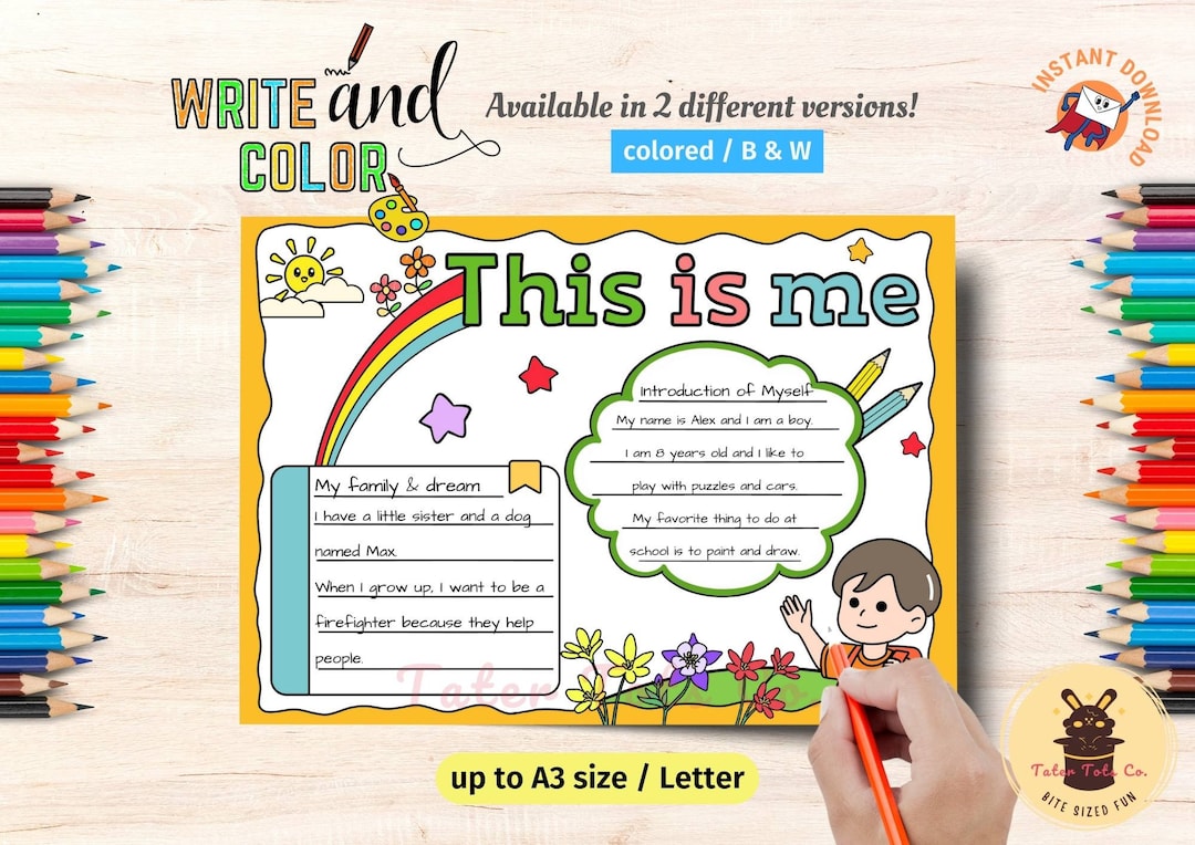 All About Me Boy Color Poster Template | Who Am I/this is Me Kids ...