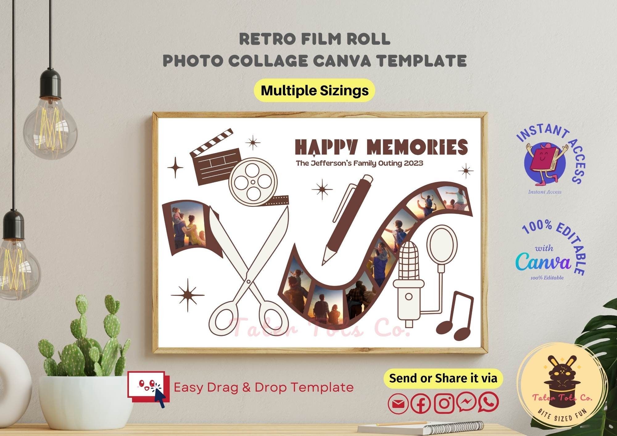 Brown Retro Film Roll Movie Music Photo Collage Canva Template - Etsy