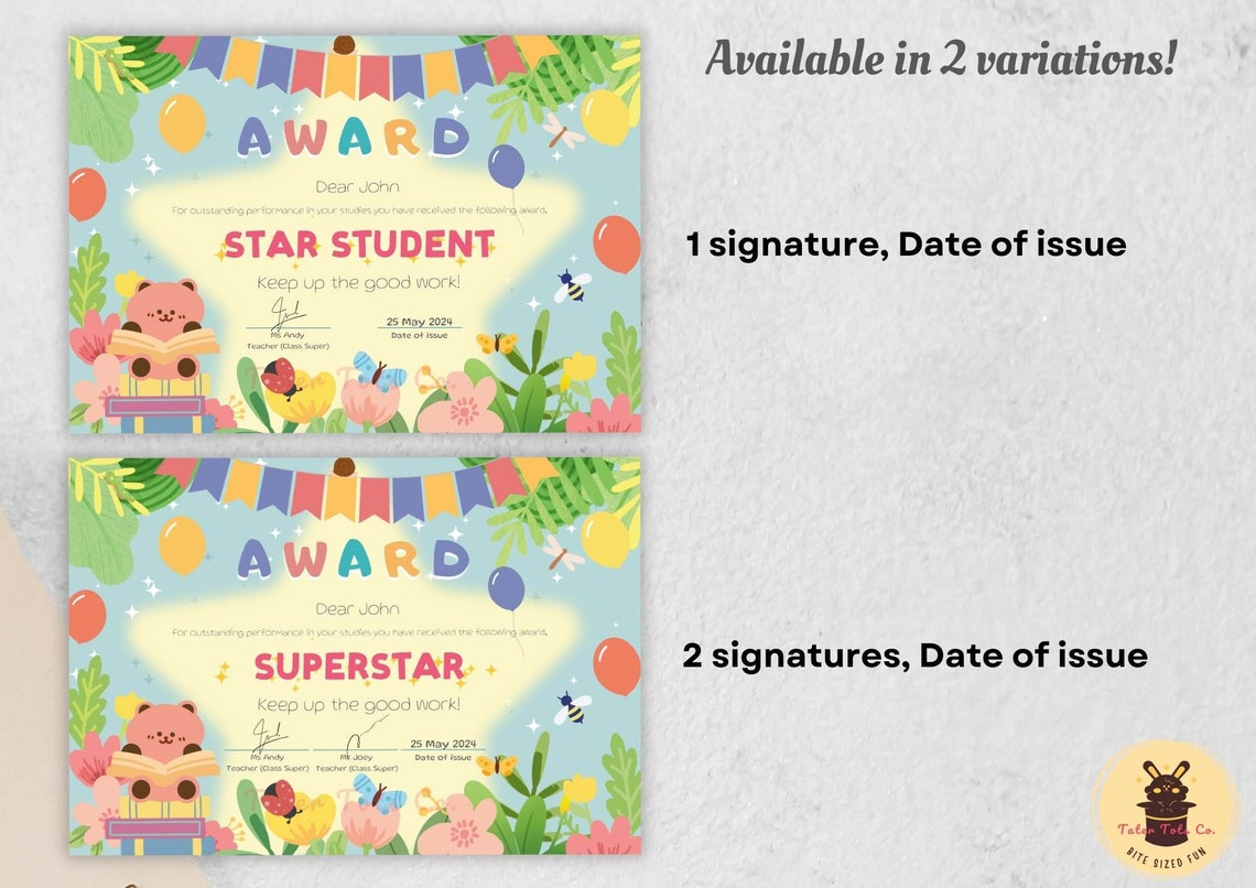 Editable Preschool or School Award Certificate Diploma Star Student ...