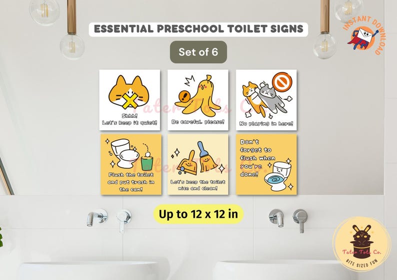 Essential Toilet Signs for Preschoolers Set of 6 | Cute Hand Drawn ...