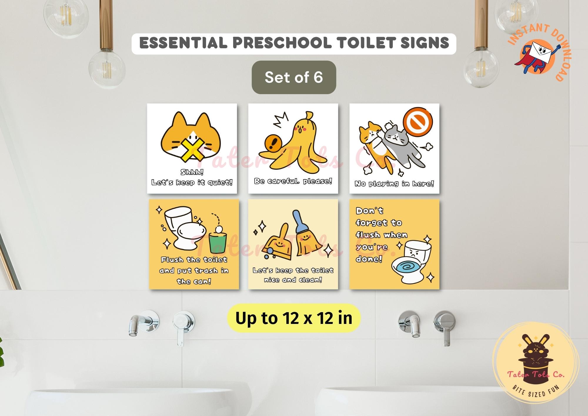Essential Toilet Signs for Preschoolers Set of 6 | Cute Hand Drawn ...