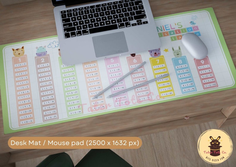 Animal Faces Multiplication Chart for Kids Custom Desk Mat Sublimation ...