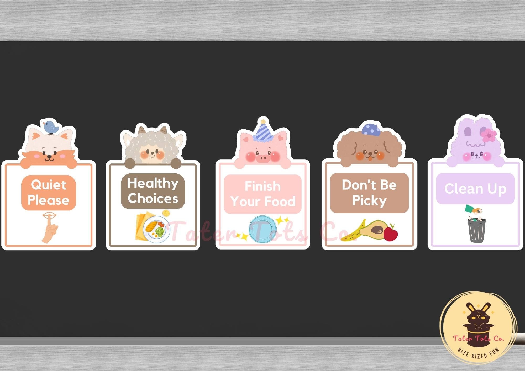 Cute Animal Faces Preschool Rules for Eating Area/canteen Editable ...
