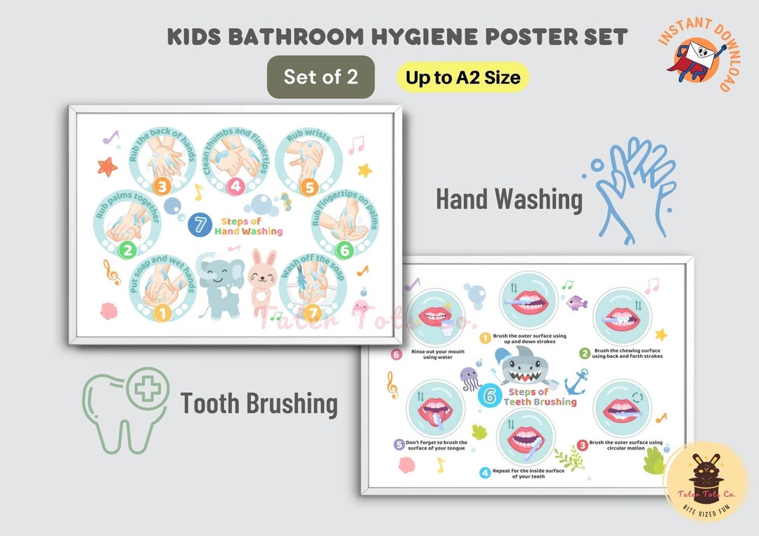 7-steps Hand Washing and 6-steps Teeth Brushing Preschool Guide 2 Set ...