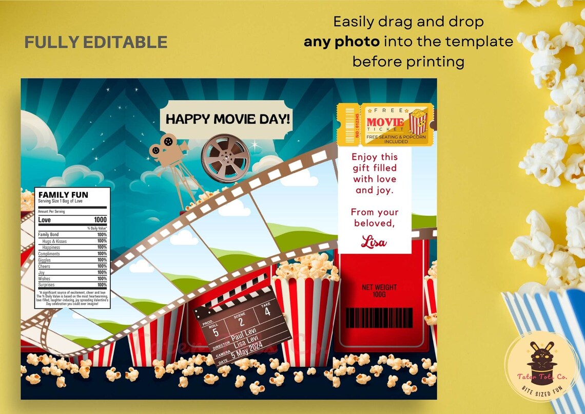 Family Movie Night Photo Collage Frame Cinema Popcorn Background Chip ...