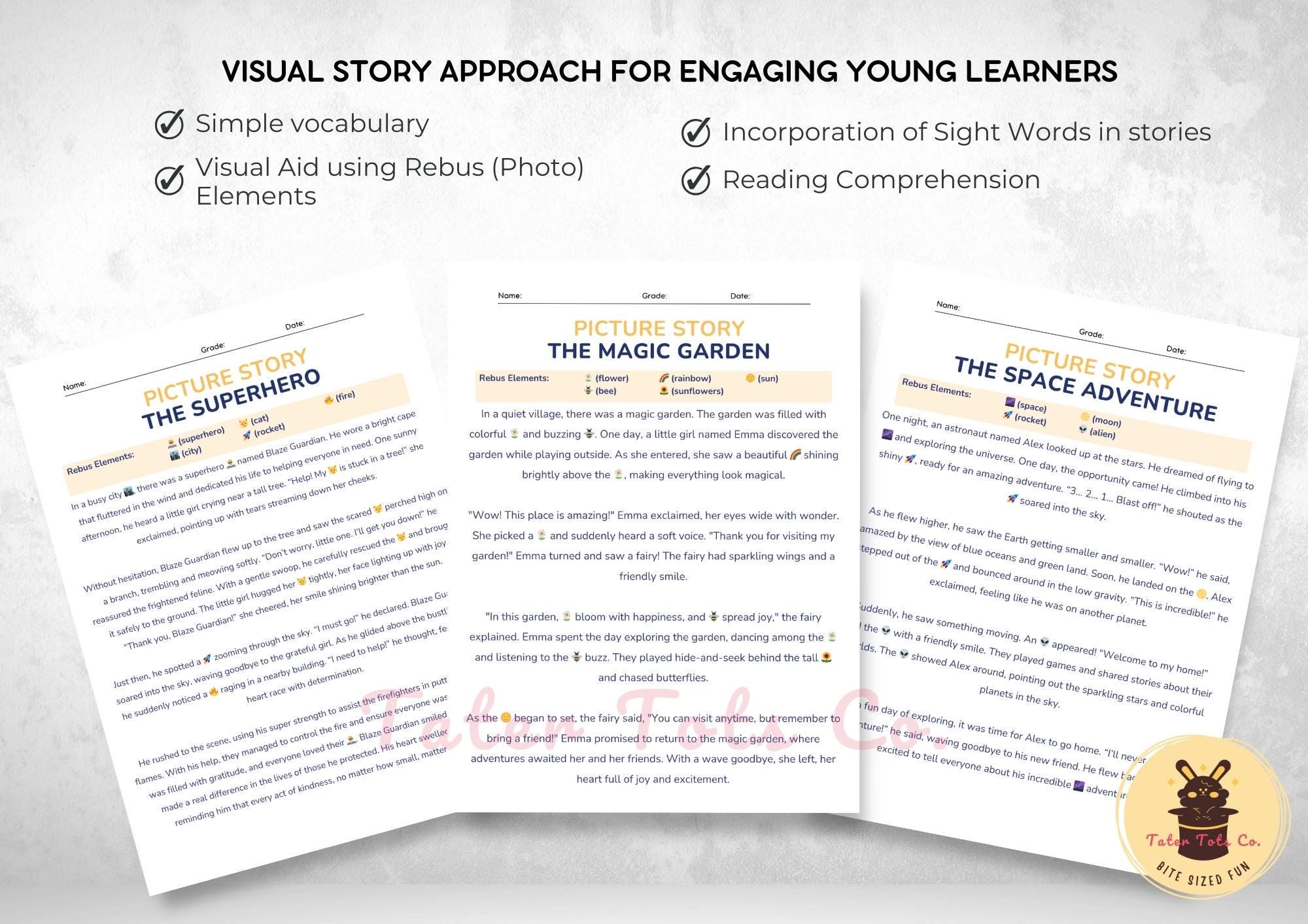 Picture Stories With Rebus and Sight Words for Early Learners preschool ...