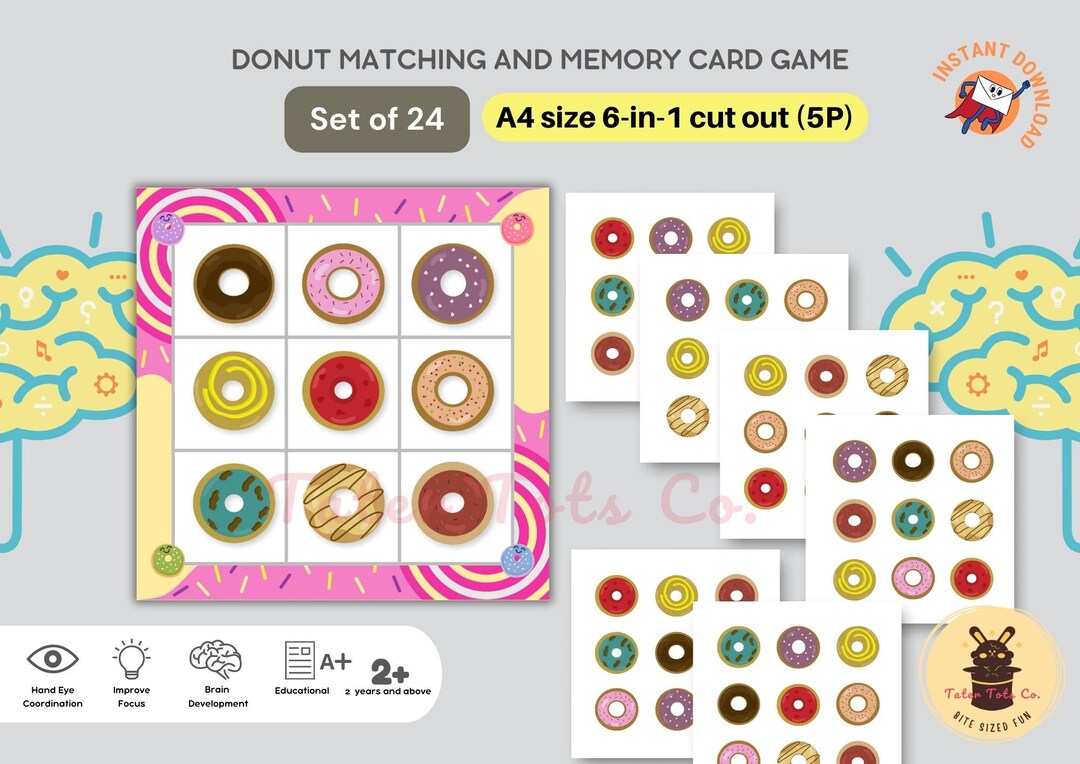 Donut Matching Game: Memory Card Puzzles (PDF Download) - Etsy
