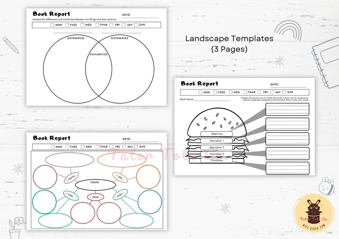 Book Report and Reading Note Graphic Organizer Templates Bundle ...