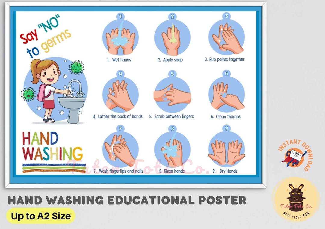 Hand Washing Poster Kids Bathroom Educational Poster Toddler Learning ...
