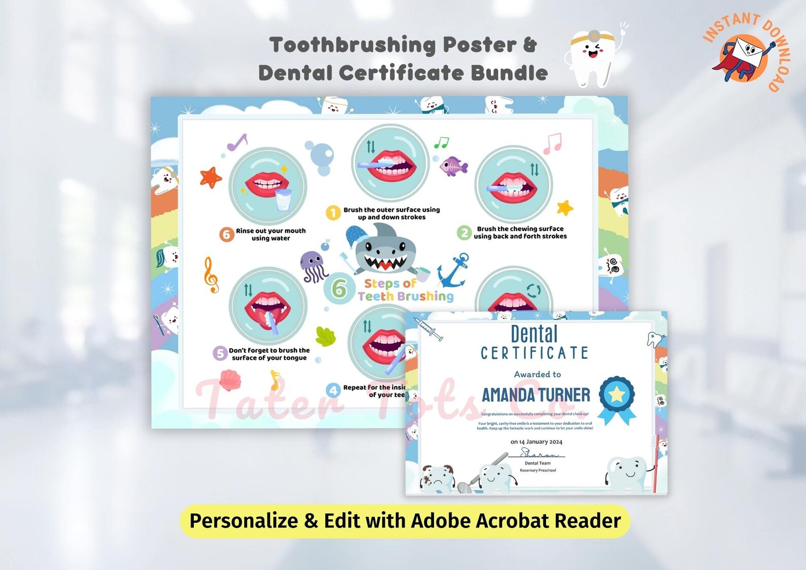 Cute Shark Toothbrushing Steps With Editable Rainbow Cute Tooth Dental ...