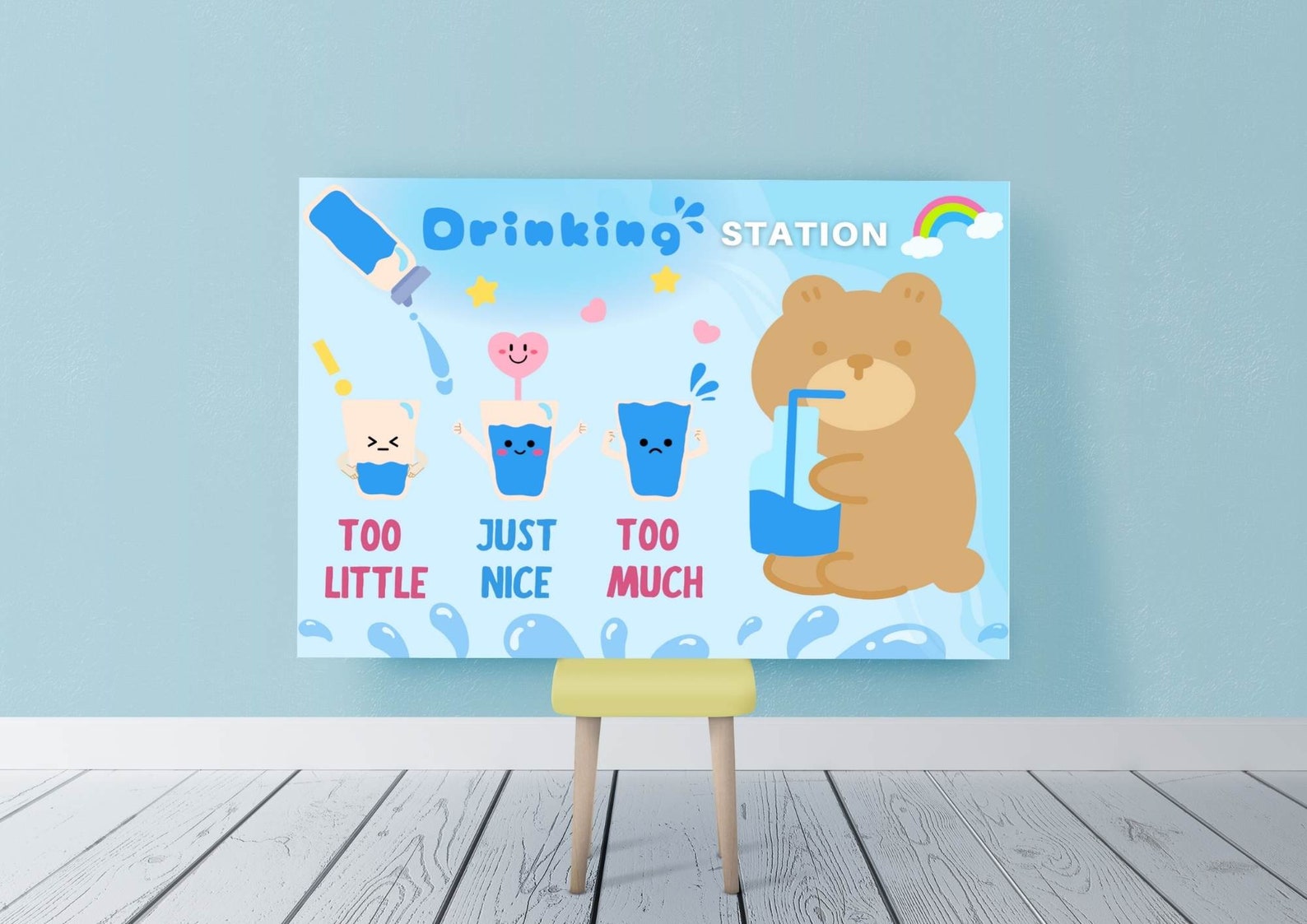 Cute Bear Drink Station Water Sign for Daycare, Preschool Kids Health ...