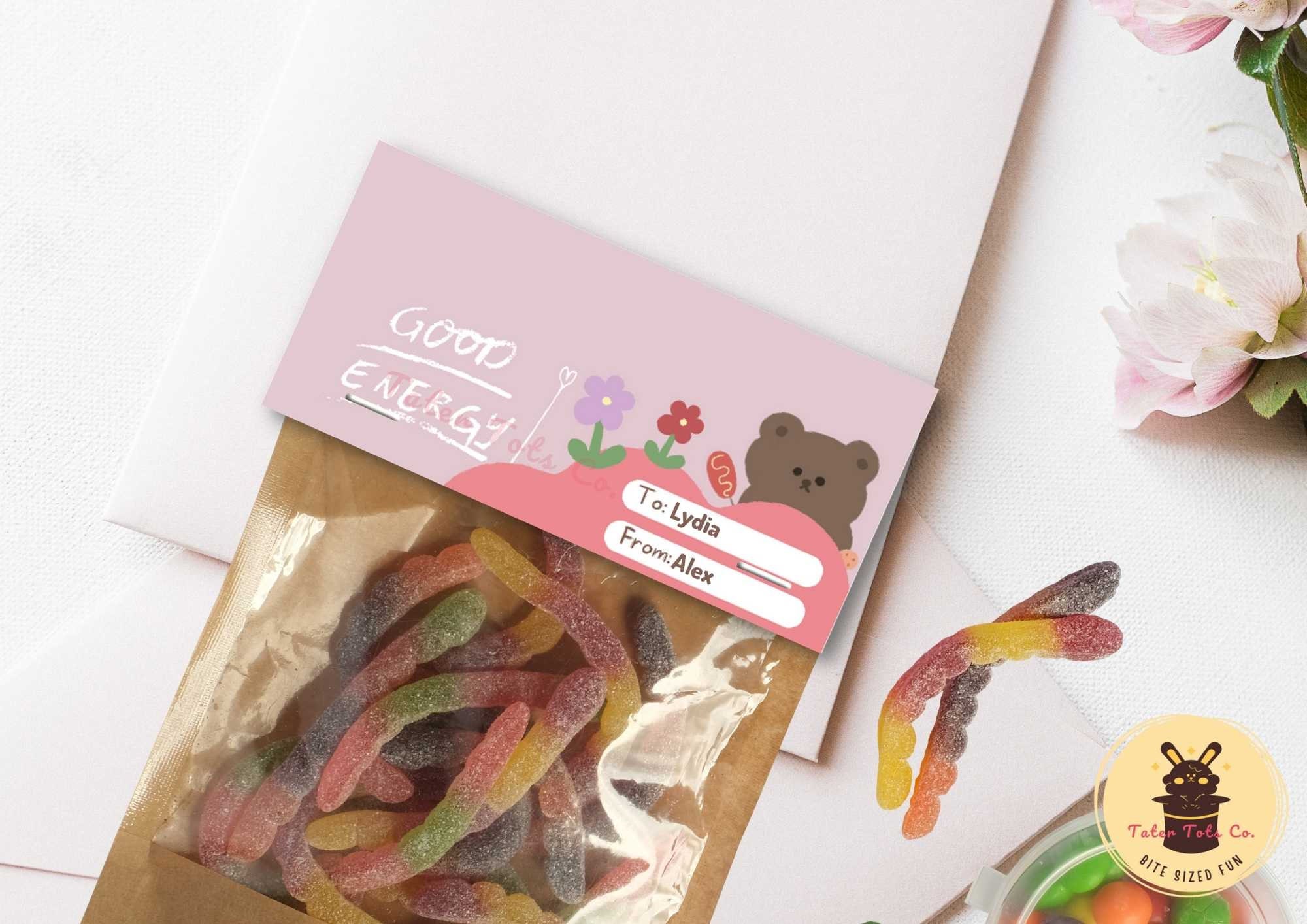 Cute Bear Editable Goodie Bag Topper Label for Small Baked Goods Party Gift Favor, Snack Pack ...