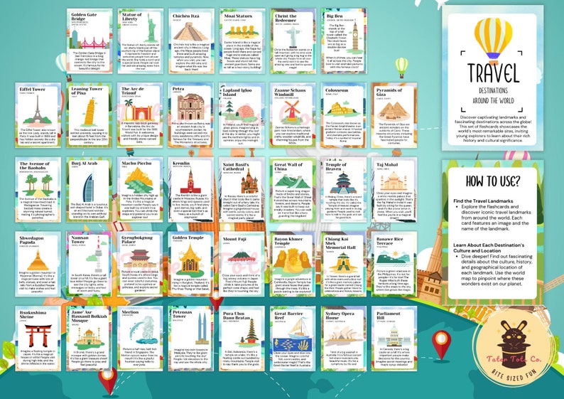 Travel Landmarks on the World Map Famous Places and Global Destinations ...
