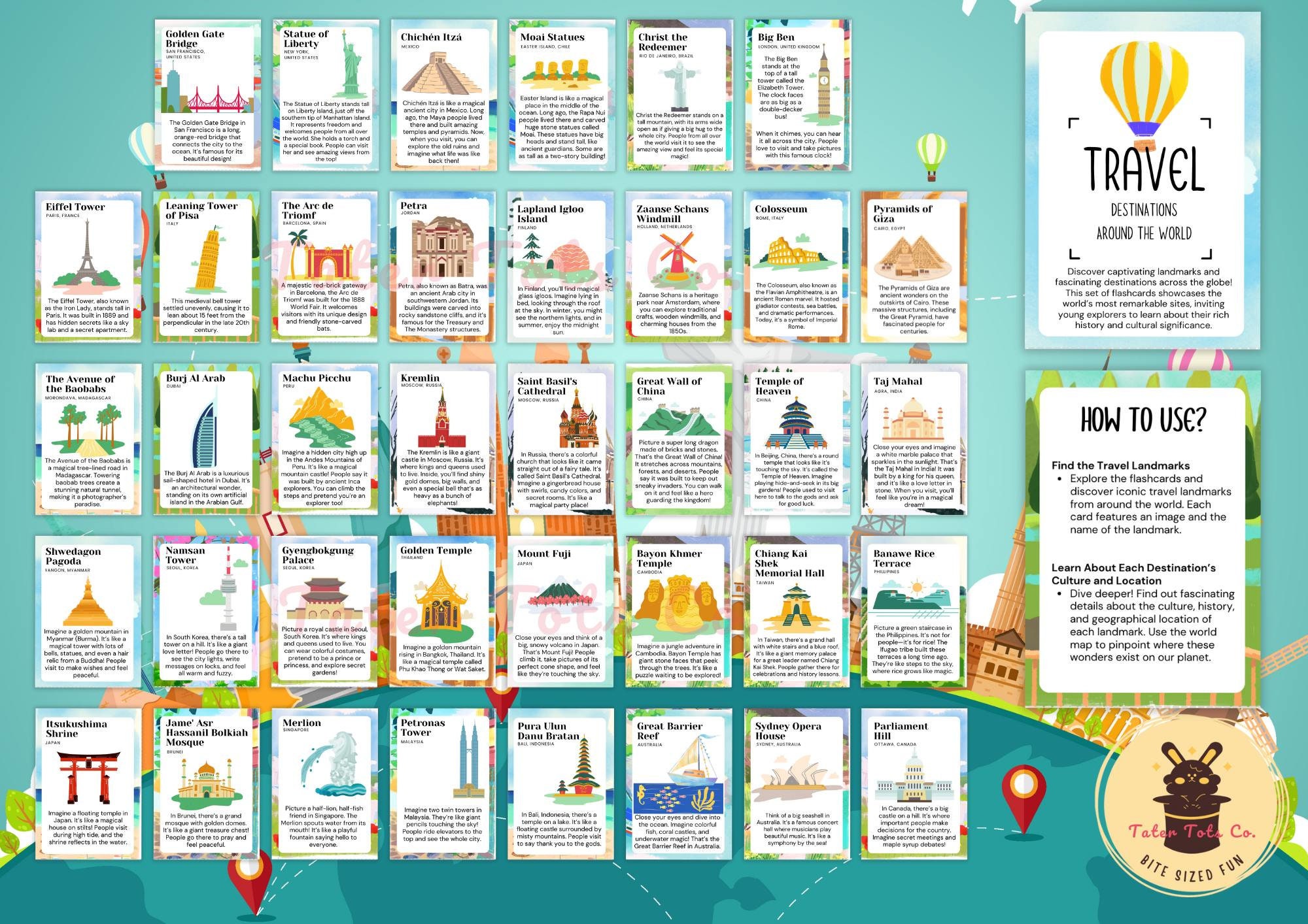 Travel Landmarks on the World Map Famous Places and Global Destinations ...