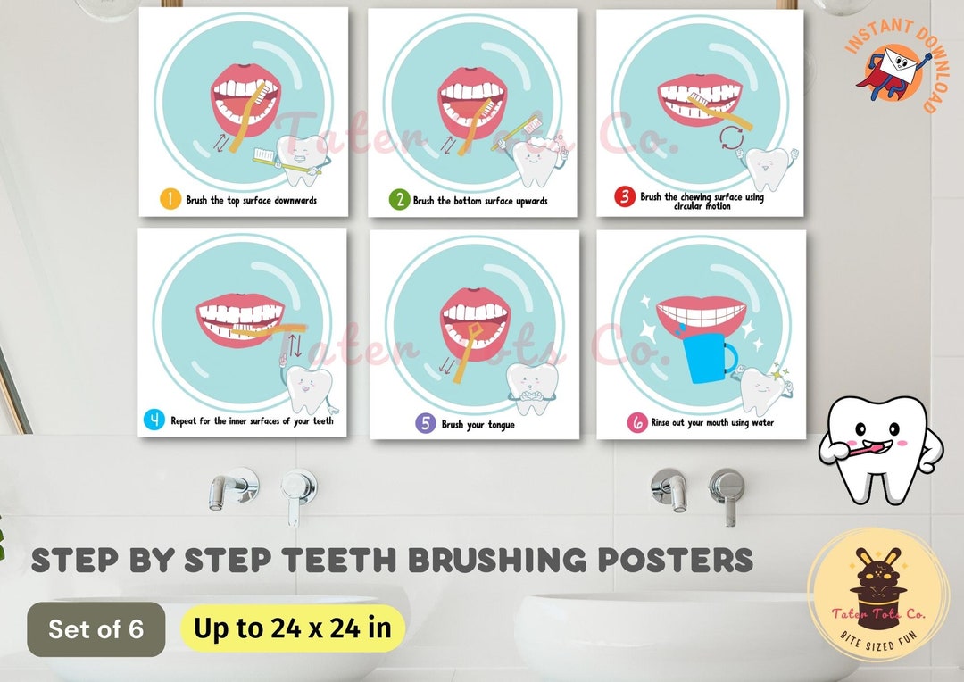 6-step Simple Brush Teeth Sign for Preschool Daycare Toilet - Etsy