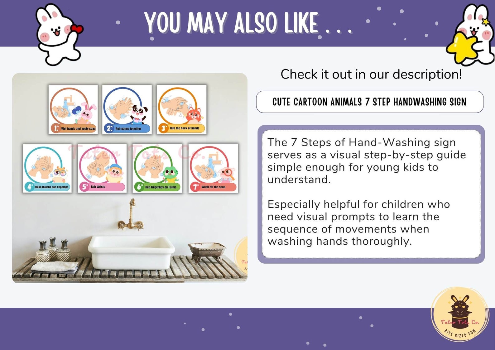 7 Step Wash Hands Sign for Preschool Toilet Training and Instructions ...