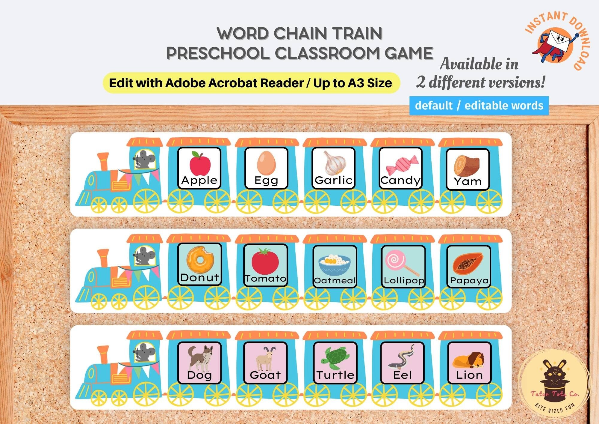 Word Chain Train Game: Preschool Classroom Printable - Etsy