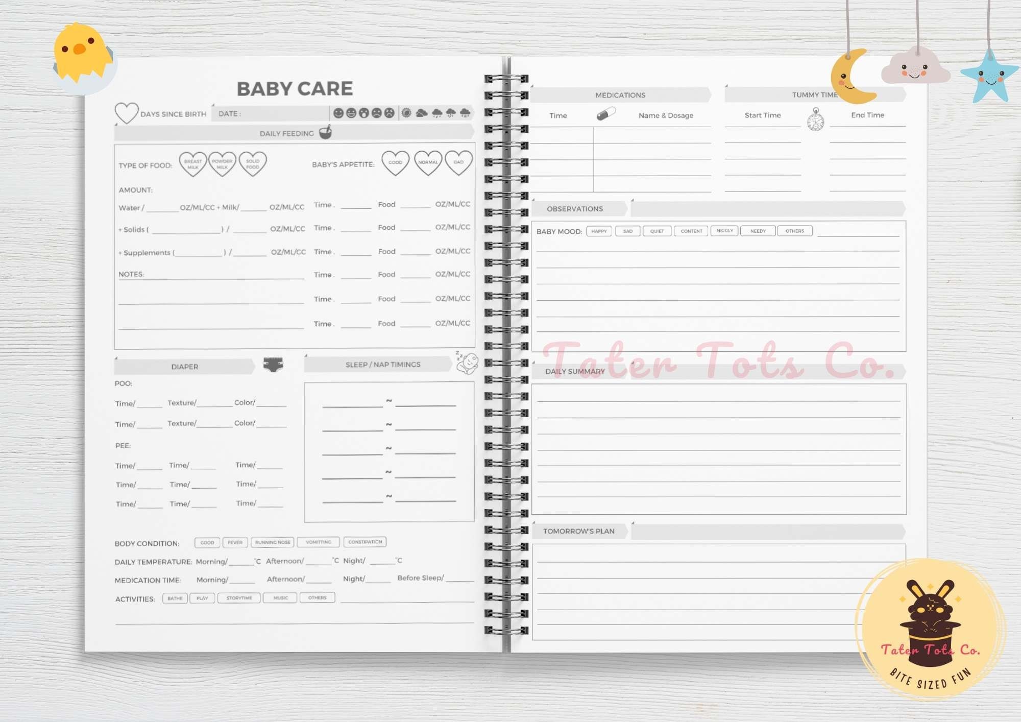 Printable Baby Tracker Daily Check List Record Book Newborn Planner Journal Instant Download PDF ...