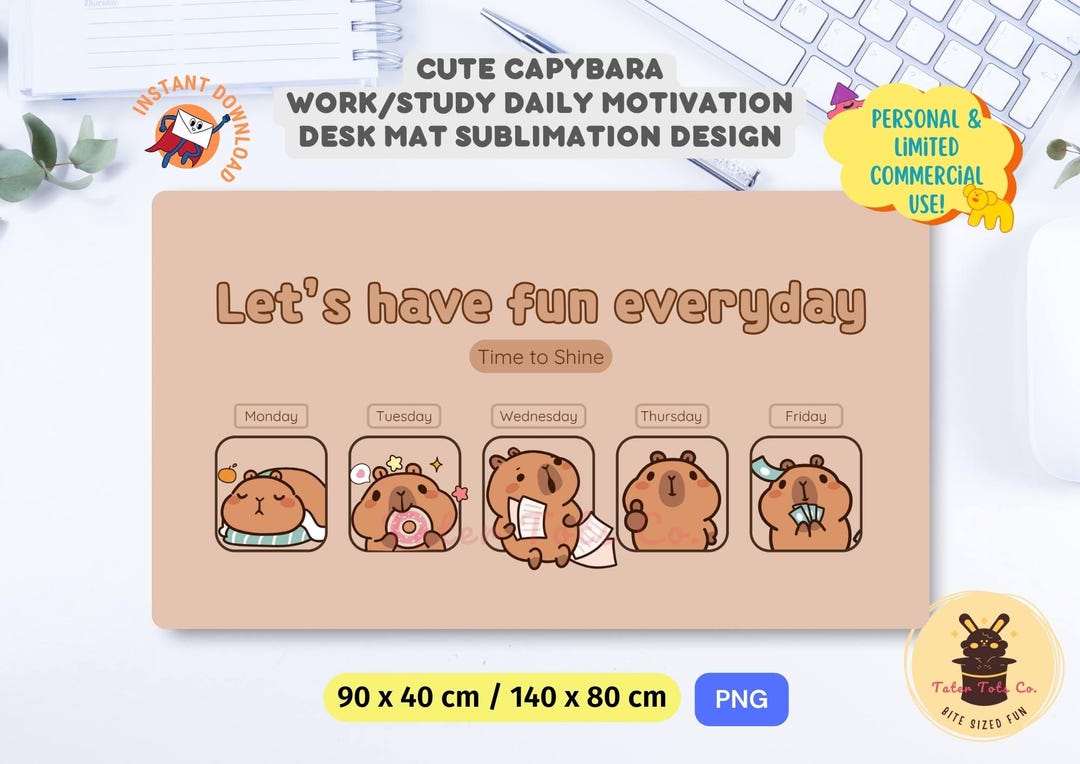 Playful Capybara Daily/weekly Motivation Desk Mat Capybara-themed Gifts ...