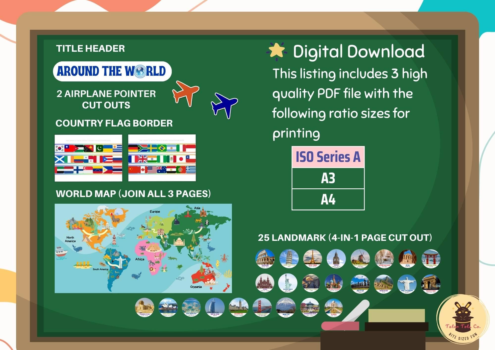 Travel Around and Explore the World Engaging Landmarks Bulletin Board ...