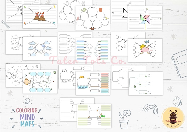 Mind Map Write and Color Templates - Simple Graphic Organizer ...