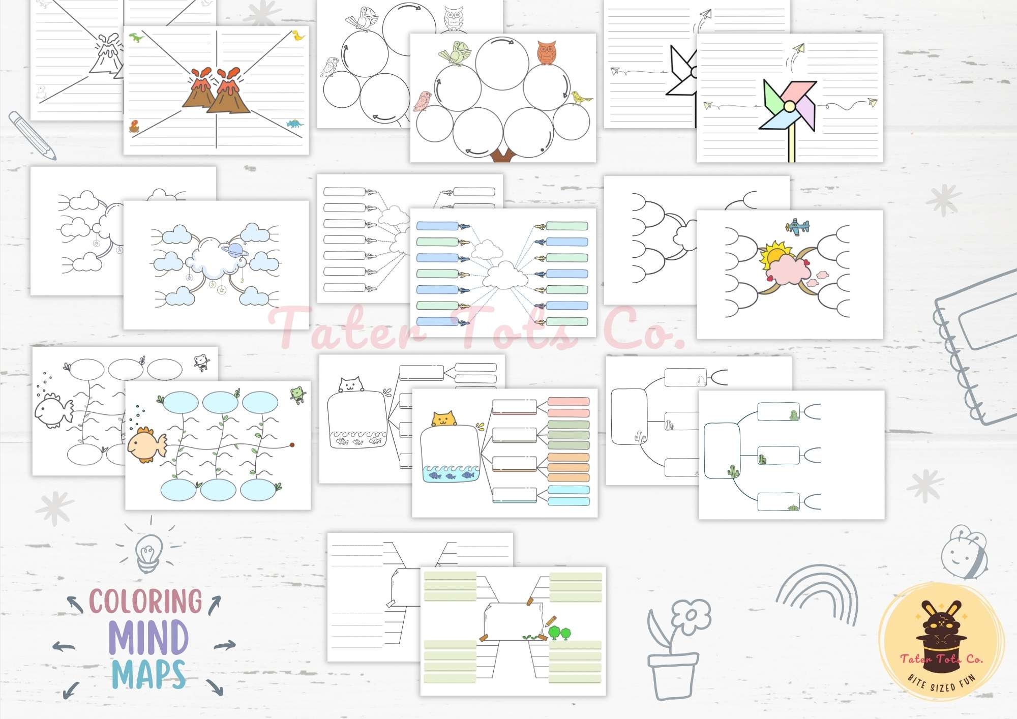Mind Map Write and Color Templates - Simple Graphic Organizer ...