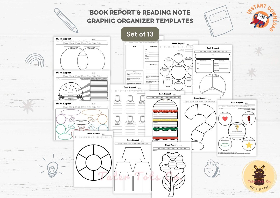 Book Report and Reading Note Graphic Organizer Templates Bundle ...