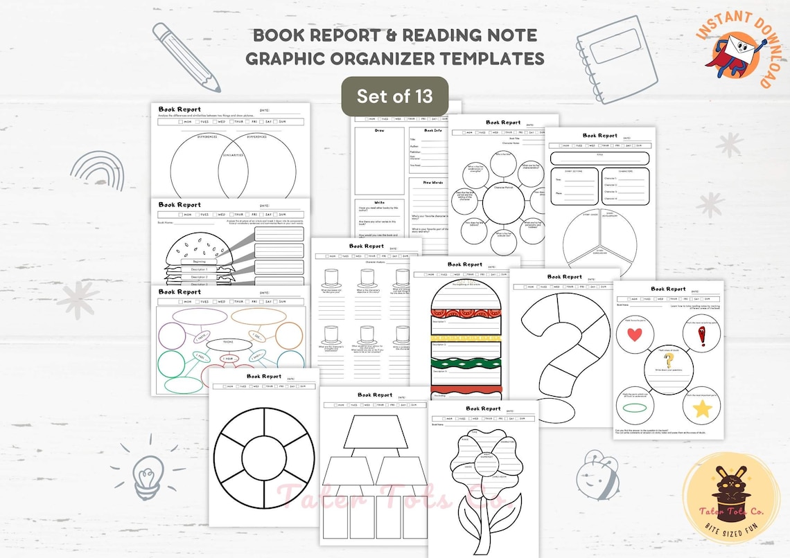 Book Report and Reading Note Graphic Organizer Templates Bundle ...