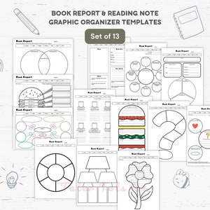Book Report and Reading Note Graphic Organizer Templates Bundle ...