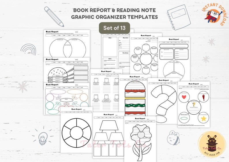 Book Report and Reading Note Graphic Organizer Templates Bundle ...