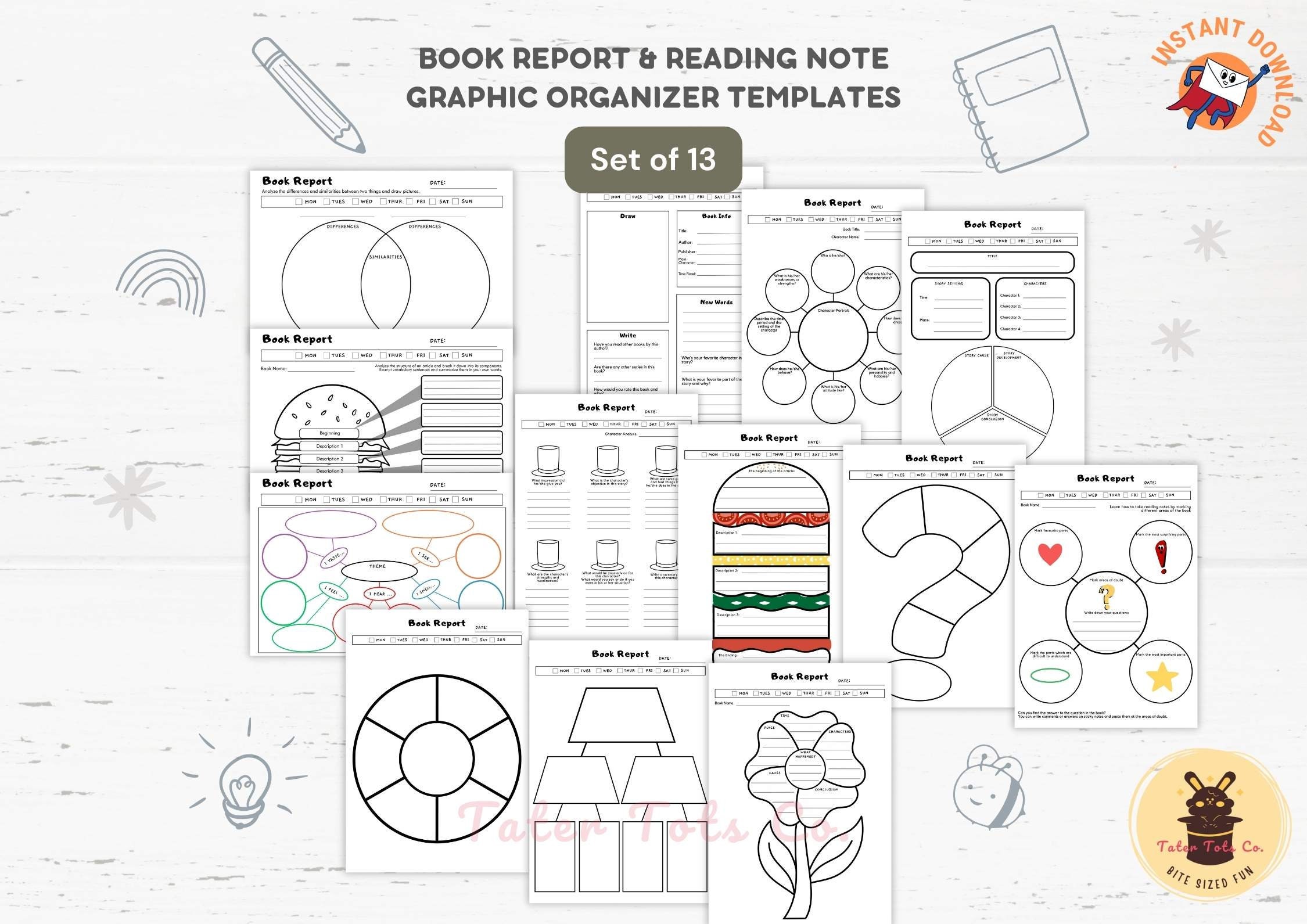 Book Report and Reading Note Graphic Organizer Templates Bundle ...