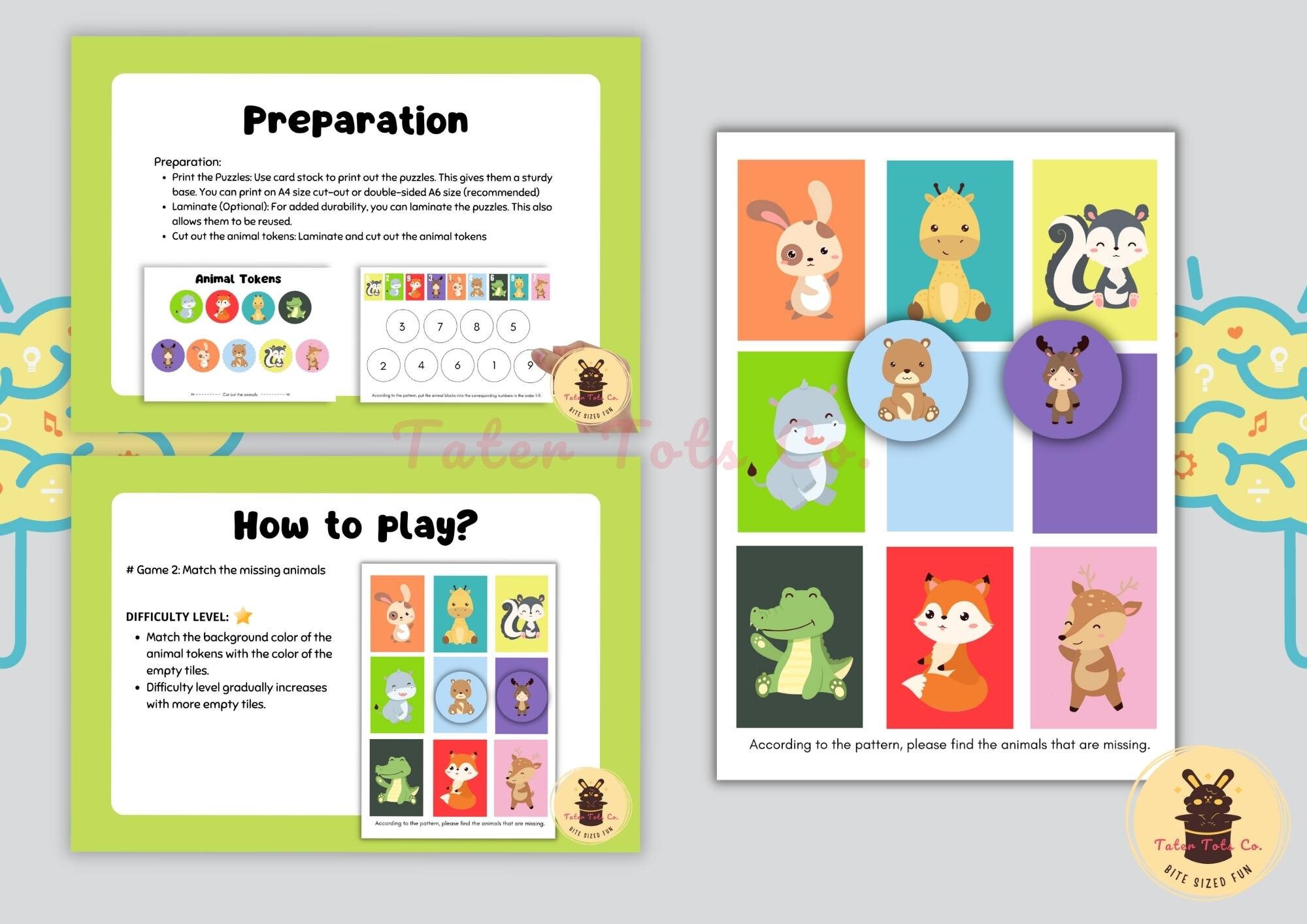 Animal Logic Matching Numbering Sequence Flash Card Game Preschool ...