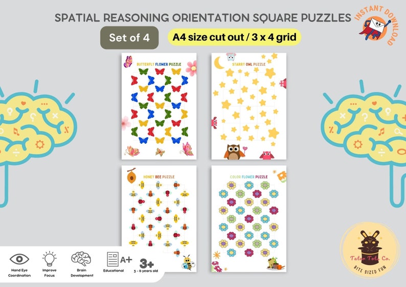 Printable 3x4 Square Grid Puzzle Patterns and Board Set of 4 Part 2 ...
