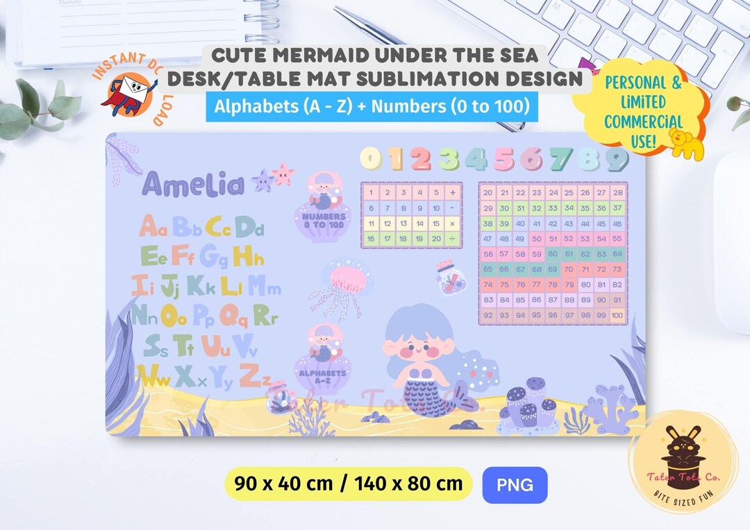 Cute Little Mermaid Under the Sea Purple Blue Under-sea Desk Pad Design ...