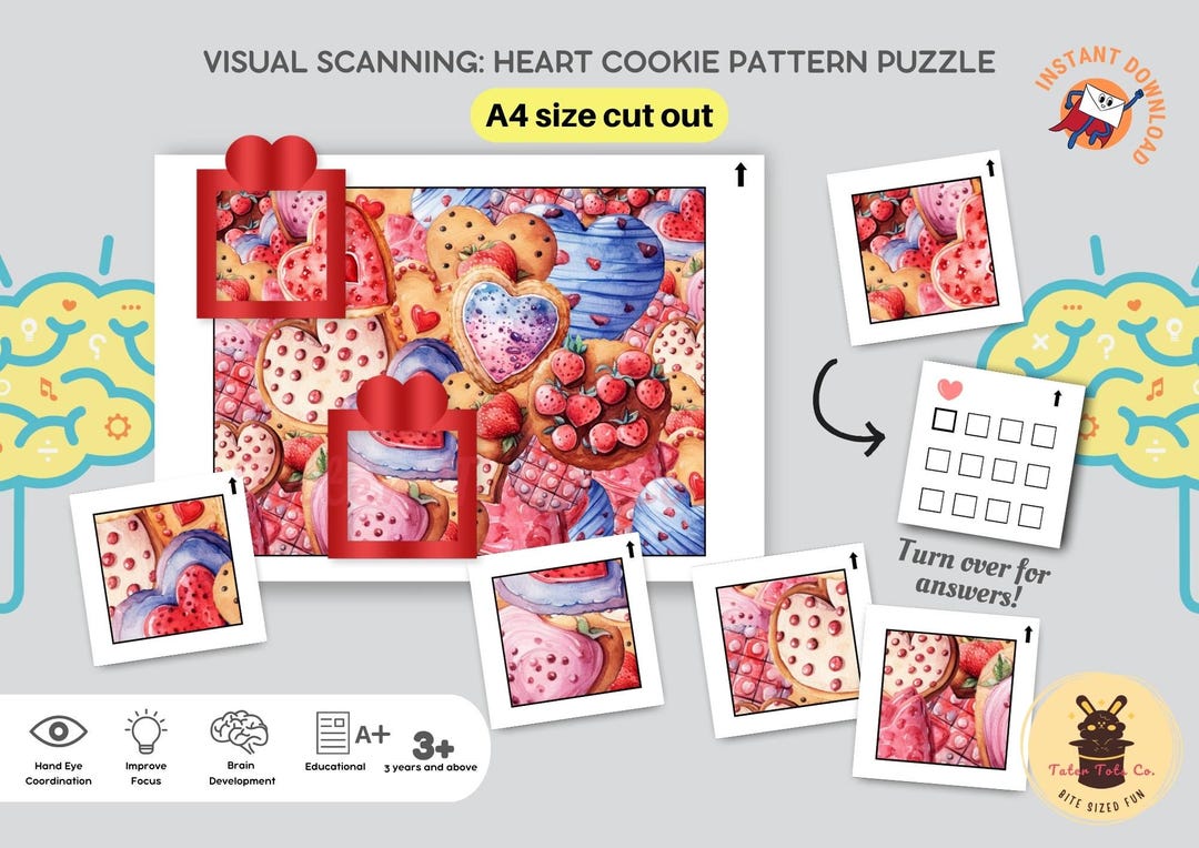Visual Scanning: Heart Cookie Pattern Puzzle Search and Match It ...